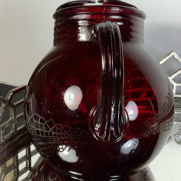Anchor Hocking | Dining | Ball Pitcher Ruby Red Tilted Depression Glass ...